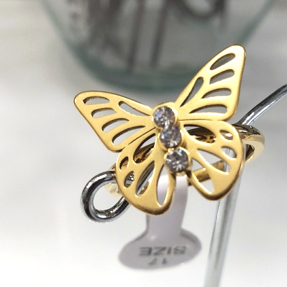 Jewelry | Stainless Steel Open Crystal Butterfly Ring | Poshmark